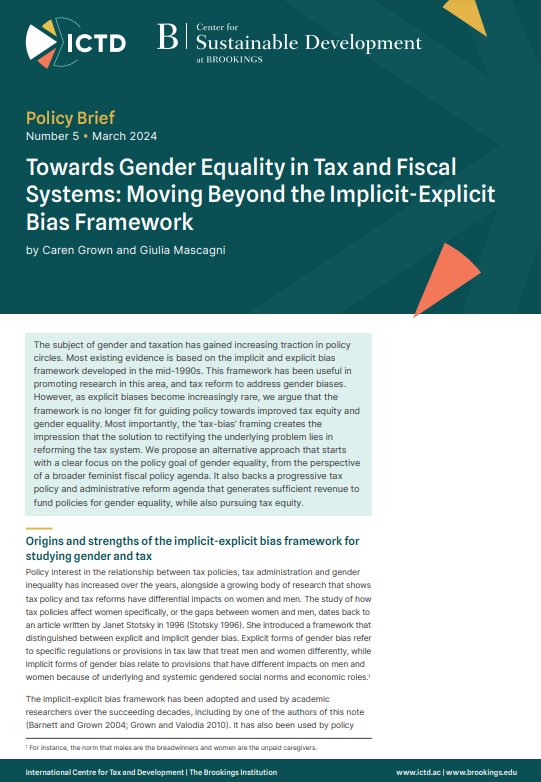 Towards gender equality in tax and fiscal systems: moving beyond the implicit-explicit bias ...